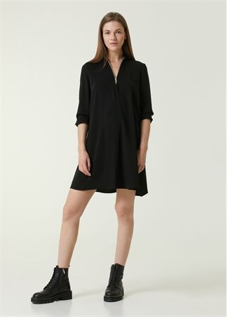 Beymen Club Kadın Siyah Dik Yaka Fermuarlı Mini Elbise 34