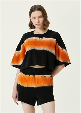 Academia Kadın Siyah Bisiklet Yaka Batik Desenli Havlu T-shirt Xs Eu