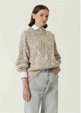 Brunello Cucinelli Kadın Bej Bisiklet Yaka Örgü Kaşmir Kazak S EU