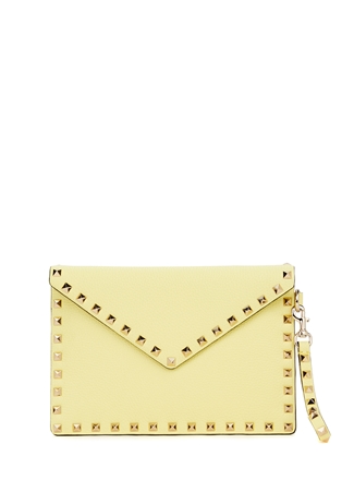 Valentino Garavani Kadın Rockstud Sarı Deri El Portföyü Eu