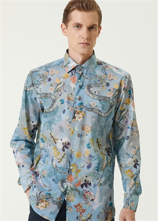 Etro Erkek Mavi İtalyan Yaka Figür Desenli Gömlek 43 IT Etro Erkek Mavi İtalyan Yaka Figür Desenli Gömlek 43 IT
