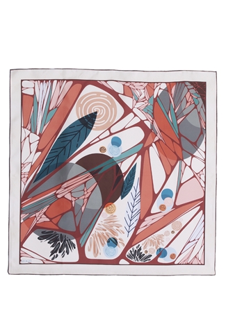 Beymen Kadın Kiremit Desenli 90x90 cm Twill İpek Eşarp Kırmızı EU