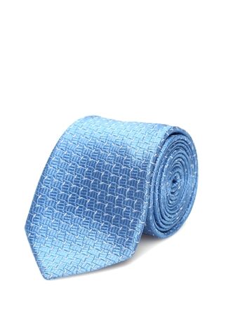 Pal Zileri Erkek Mavi Mikro Geometrik Desenli İpek Kravat EU