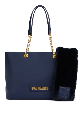 Love Moschino Kadın Lacivert Aksesuar Detaylı Alışveriş Çantası EU Love Moschino Kadın Lacivert Aksesuar Detaylı Alışveriş Çantası EU