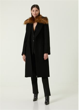 Khaite Kadın Siyah Yaka Detaylı Yün Palto 4 US
