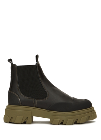 Ganni Kadın Siyah Yeşil Bant Detaylı Deri Bot 37 EU