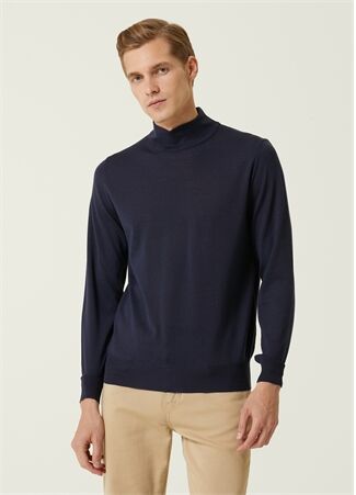 Canali Erkek Lacivert Dik Yaka Yün Triko 52 IT