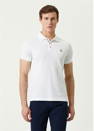 Moncler Erkek Beyaz Polo Yaka Logolu T-shirt S EU