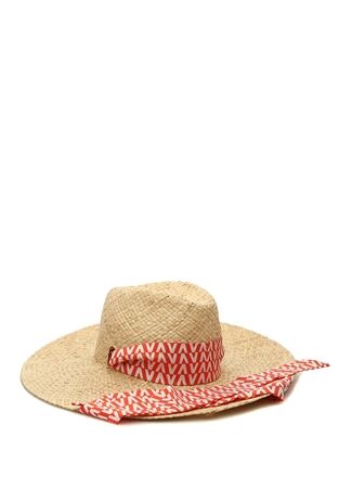 Valentino Garavani Kadın Bej Kırmızı Logo Detaylı Hasır Şapka Kahverengi M EU