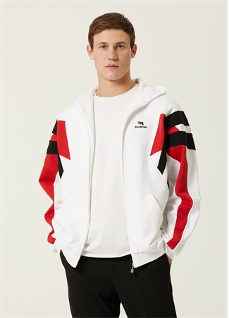Balenciaga Erkek Beyaz Kırmızı Kapüşonlu Logolu Sweatshirt 2 US Balenciaga Erkek Beyaz Kırmızı Kapüşonlu Logolu Sweatshirt 2 US