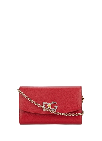 Dolce&Gabbana Kadın Kırmızı Logo Detaylı Deri Omuz Çantası EU Dolce&Gabbana Kadın Kırmızı Logo Detaylı Deri Omuz Çantası EU