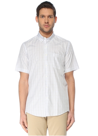 Pal Zileri Erkek Beyaz Polo Yaka Ekoseli Kısa Kol Gömlek 38 IT Pal Zileri Erkek Beyaz Polo Yaka Ekoseli Kısa Kol Gömlek 38 IT