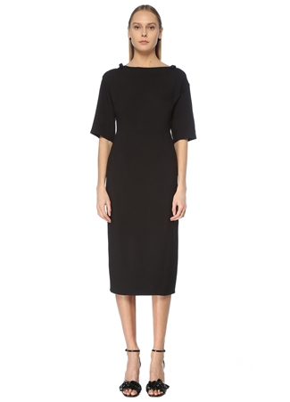 Valentino Kadın Siyah Omzu Fiyonk Detaylı Midi Elbise 40 IT