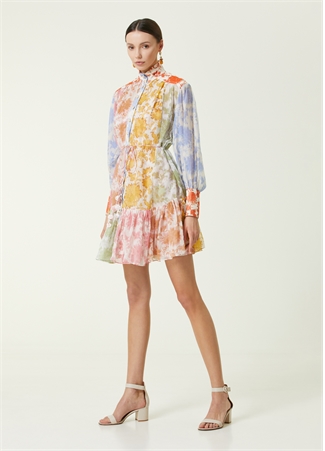 Zimmermann Kadın Dik Yaka Colorblock Çiçekli Mini Elbise US Zimmermann Kadın Dik Yaka Colorblock Çiçekli Mini Elbise US