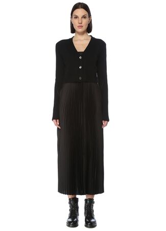 Allsaints Kadın Andrea Siyah Hırka Detaylı Midi Elbise XS EU