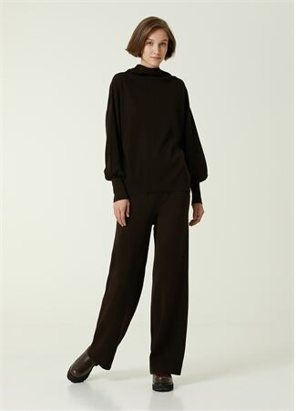 Beymen Collection Kadın Kahverengi Bol Paça Triko Pantolon S