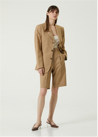 Maison Margiela Kadın Camel Yüksek Bel Pilili Şort Bej 42 IT