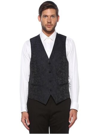 Palzileri Lab Erkek Lacivert Desenli İpek Yelek 48 IT