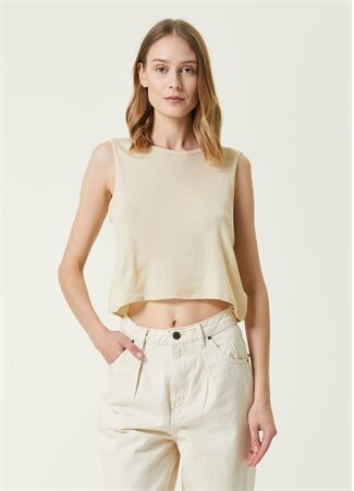 American Vintage Kadın Bej Bisiklet Yaka Kolsuz T-shirt S EU