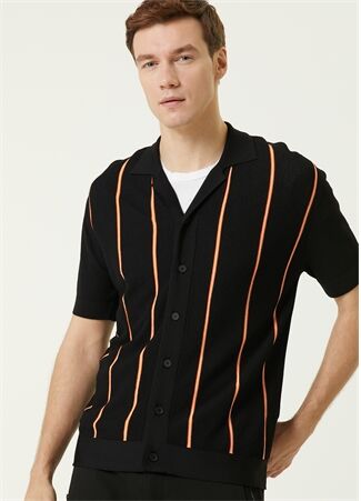 Academia Erkek Siyah Çizgi Desenli Triko Gömlek XS EU