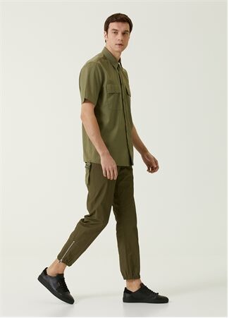 Helmut Lang Erkek Haki Yüksek Bel Paçaları Fermuarlı Pantolon 3 US