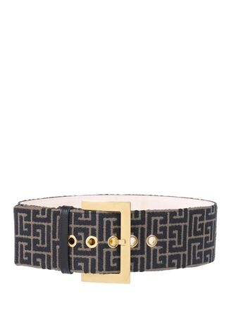 Balmain Kadın Siyah Yeşil Logo Desenli Kemer 80 EU