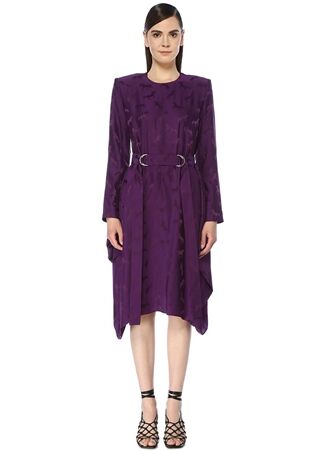 Stella McCartney Kadın Mor Mikro Desenli Asimetrik Midi Elbise 38 IT