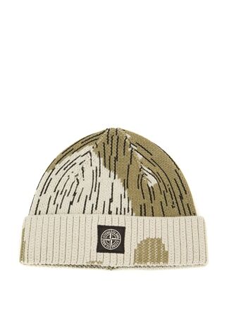 Stone Island Erkek Yeşil Bej Logolu Bere EU