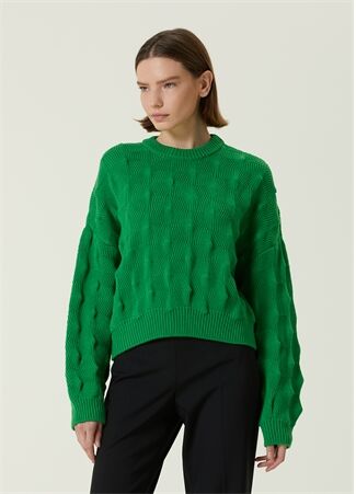 Stella McCartney Kadın Yeşil Bisiklet Yaka Dokulu Yün Kazak 42 IT