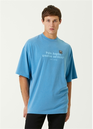 Palm Angels Erkek Mavi Slogan Baskılı T-shirt M EU Palm Angels Erkek Mavi Slogan Baskılı T-shirt M EU
