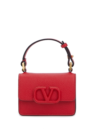 Valentino Garavani Kadın Kırmızı Logolu Deri Omuz Çantası EU
