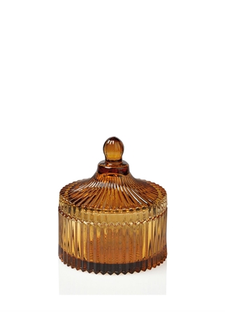 Andrea House Amber Çizgi Dokulu Dekoratif Cam Kase Turuncu