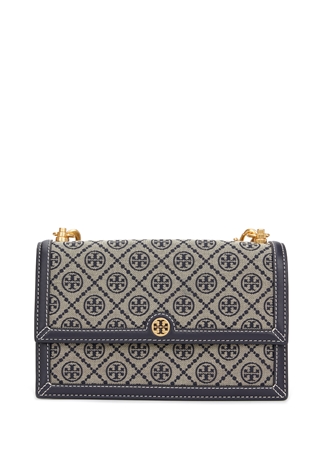 Tory Burch Kadın Lacivert Gri Logo Jakarlı Omuz Çantası EU Tory Burch Kadın Lacivert Gri Logo Jakarlı Omuz Çantası EU