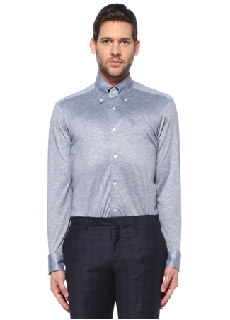 Fray Erkek Mavi Düğmeli Yaka Gömlek 40 IT