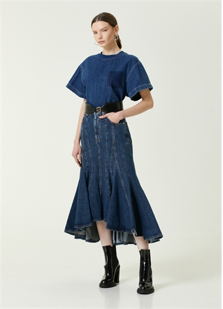 Alexander McQueen Kadın Mavi Önü Kısa Midi Denim Etek 40 IT Alexander McQueen Kadın Mavi Önü Kısa Midi Denim Etek 40 IT