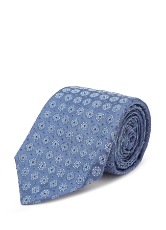 Kiton Erkek Mavi Geometrik Desenli İpek Kravat EU Kiton Erkek Mavi Geometrik Desenli İpek Kravat EU