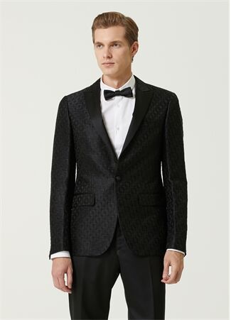 Pal Zileri Erkek Siyah Desenli Kelebek Yaka Ceket 54 IT