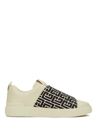 Balmain Erkek Bej Siyah Logo Desenli Deri Sneaker 4 EU