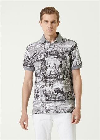 Etro Erkek Gri Polo Yaka Figür Desenli T-shirt XL EU