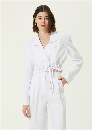 Selma Çilek Kadın Beyaz Beli Bağcıklı Crop Keten Ceket S Eu Selma Çilek Kadın Beyaz Beli Bağcıklı Crop Keten Ceket S Eu