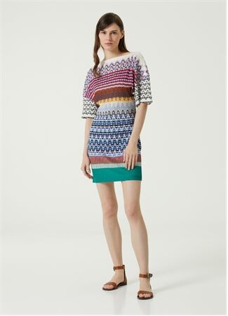 Missoni Kadın Kayık Yaka Desenli Mini Elbise 44 IT