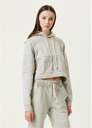 Gcds Kadın Gri Kapüşonlu Logo Nakışlı Sweatshirt Xs Eu