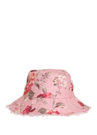 Zimmermann Kadın Pembe Çiçek Desenli Keten Şapka EU