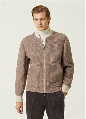 Brunello Cucinelli Erkek Dik Yaka Ekoseli Yün Mont 50 IT