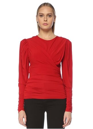Isabel Marant Kadın Kırmızı Bisiklet Yaka Drapeli Uzun Kol Bluz 34 FR