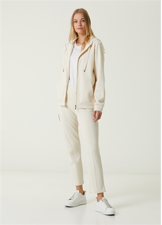 Beymen Collection Kadın Ekru Garnili Jersey Pantolon Beyaz S