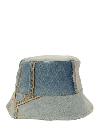 Cekette Kadın Mavi Dekoratif Dikişli Jean Şapka EU