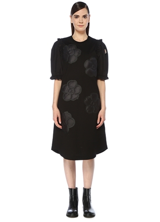 Moncler Genius Kadın Siyah Çiçek Garnili Midi Elbise S EU