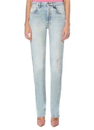 The Attico Kadın Binx Straight Fit Yıpratmalı Jean Pantolon Mavi 42 IT