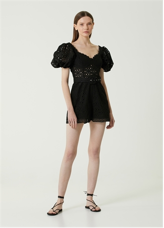 Charo Ruiz Kadın Siyah Güpür Dantel Mini Tulum XS EU Charo Ruiz Kadın Siyah Güpür Dantel Mini Tulum XS EU